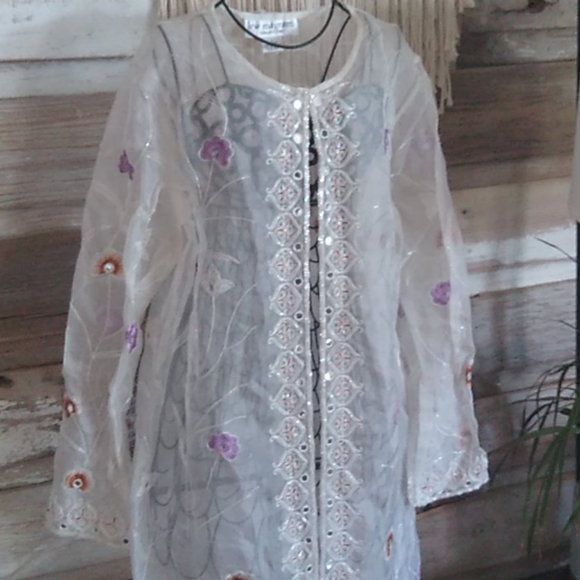 Lew Magram | Tops | Lew Magram Silk Boho Mirror Sequin Kimono | Poshmark